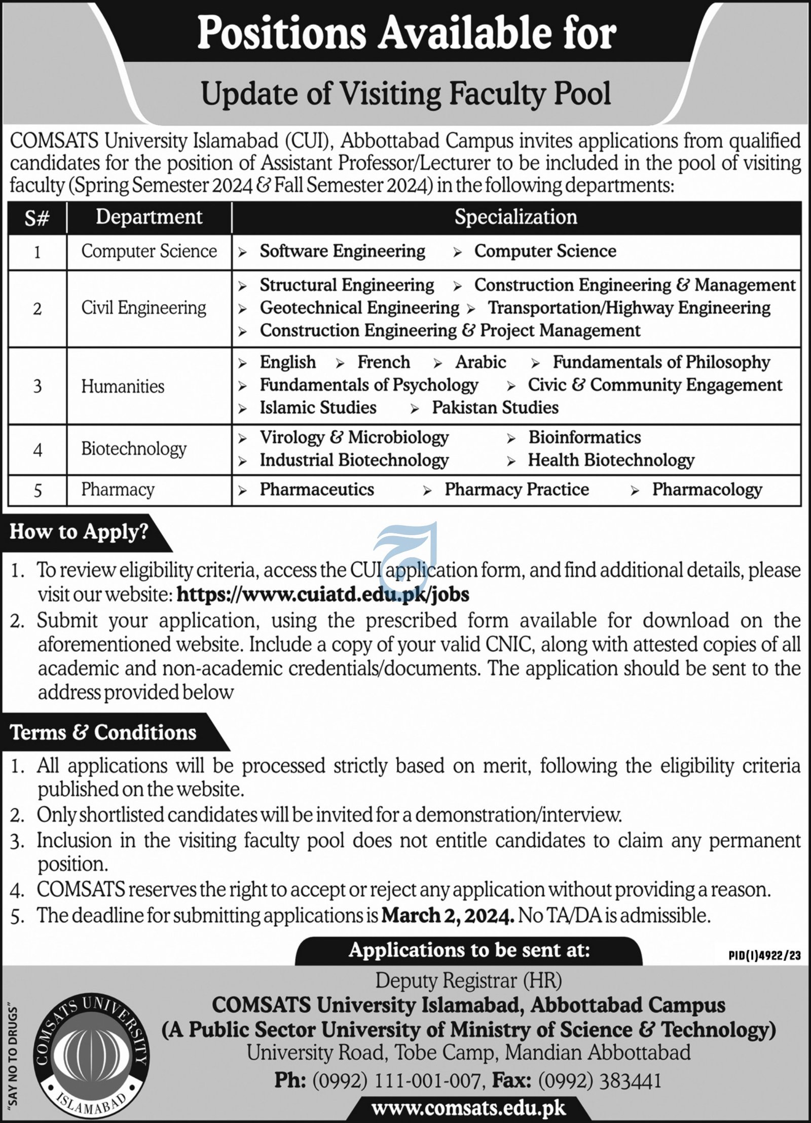 COMSATS University Islamabad Jobs 2024| Online Apply - Rozigo.com