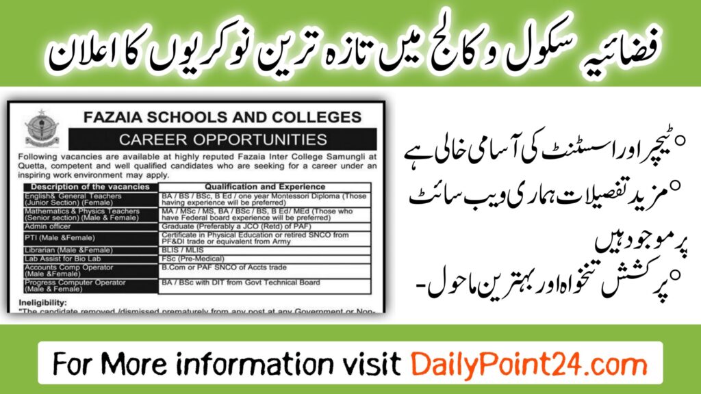 Fazaia Inter College Jobs in Kallar Kahar April 2024 Advertisement ...