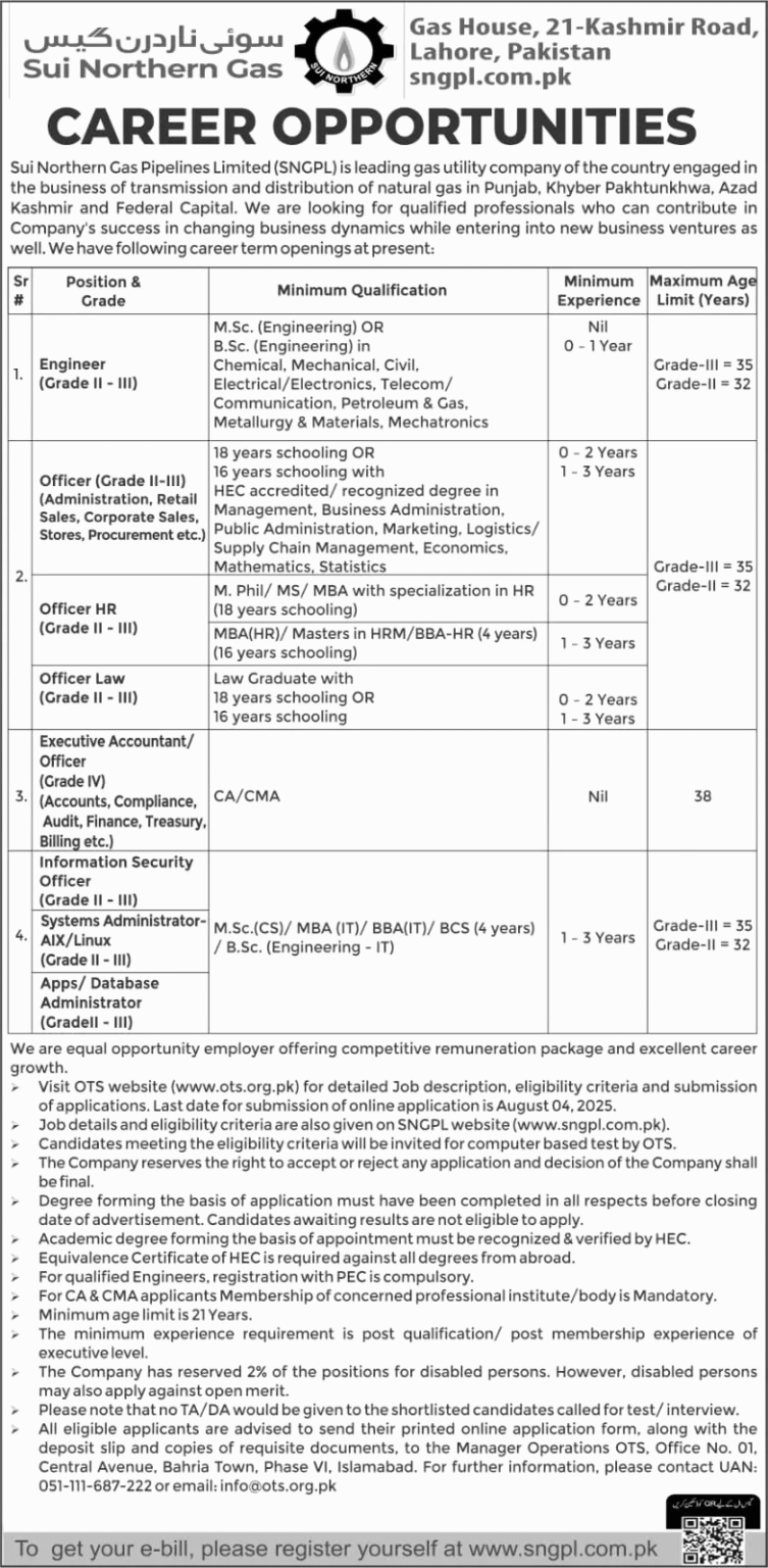 How to Apply for SNGPL Jobs 2025 via OTS – Step by Step Process ...